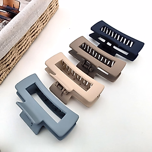 Nalodu Rectangle Hair Claw Clips Large 4 Inch Matte Square Clear No Slip Big Jaw Clip Multi-Colored for Thick Hair Women, 6 Pack