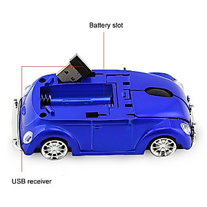 Aodyow 2.4GHz Wireless Mouse Cool Sport Car Shape Optical Gaming Mouse Cordless Mice 3 Buttons 1600DPI with USB Receiver for PC Laptop Computer (Blue)