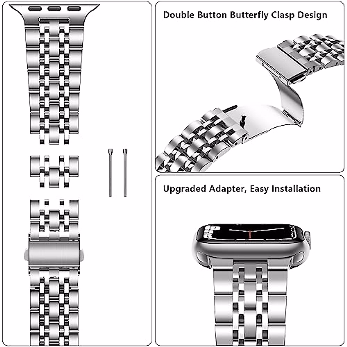 Tasikar Compatible with Apple Watch Band 41mm 40mm 38mm, Man Women Strap Solid Stainless Steel Metal Replacement Bracelet Compatible for Apple Watch SE Series 8 7 6 5 4 3 2 1, 41/40/38mm Silver