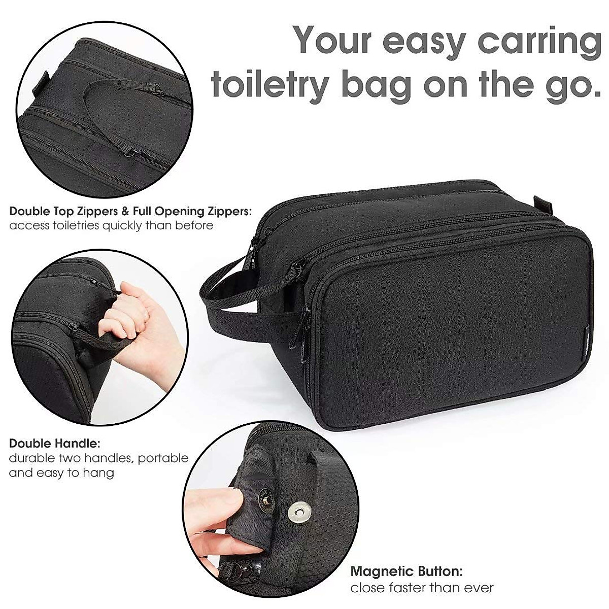 WANDF Hanging Travel Toiletry Bag for Women Men with TSA Approved Quart Size Bag Large Toiletries Cosmetics Makeup Organizer (Gold)