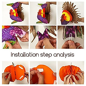 yosager 3 Pack Thanksgiving Table Decorations Tissue Turkey and Pumpkin, Honeycomb Decor Thanksgiving Centerpiece Party Accessory Table Supplies