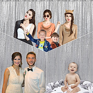 SweetEasy 2packs 2ftx10ft Sequin Glitter Photography Backdrop Curtain Panels Wedding Backdrop for Baby Shower Birthday Home Party Event Festival Restaurant Reception Arch Decoration (Silver)