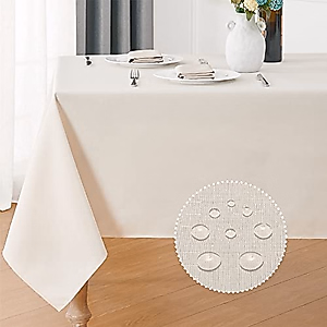 Veblandy Rectangle Tablecloth 52x70 inch Linen Textured Waterproof Table Cloth Stain and Wrinkle Resistant Washable, Decorative Fabric Table Cover for Outdoor and Indoor Use, Ivory