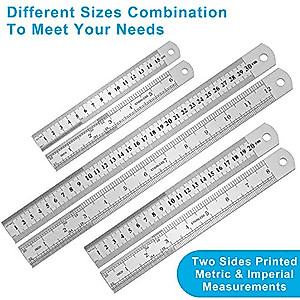 3PCS Stainless Steel Ruler, Metal Ruler Set (6 8 12 inch), Steel Ruler with Inch and Metric, Machinist Ruler, Metric Ruler, Imperial Ruler, for School, Office, Home, Engineer, Craft