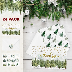 Artoid Mode 24 Pack Merry Christmas Thank You Cards Bird Xmas Tree Greeting Cards Gift With Envelope Sticker Blank Note Cards for Birthday Wedding Baby Shower Bridal Shower, 4 x 6 Inch