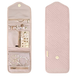 BAGSMART Travel Jewelry Organizer Case Foldable Jewelry Roll for Journey-Rings, Necklaces, Earrings, Bracelets,Mini,Soft Pink