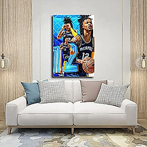 ZBOYZ Ja Morant Poster Canvas Grizzlies Basketball Posters Dunk for Wall Decor Boys Bedroom Canvas Wall Poster Signed Inspirational Posters Unframe-style 12x18inch(30x45cm)