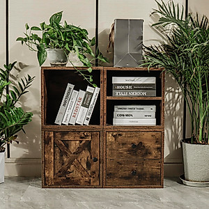 FUSUNBAO Magic DIY Cube Storage Organizer Stackable Cubes for Home Books Clothes Toy -Modular Cubby Storage System -Closet Organizer -Bookcase Closet (Antique Brown, Door Cube)