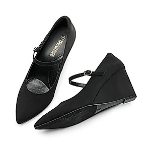 DREAM PAIRS Women's SDPU2308W Wedges Closed Toe Mary Jane High Heels Dress Work Pointed Toe Wedding Bride Office Pumps Shoes, Size 10, Black Suede