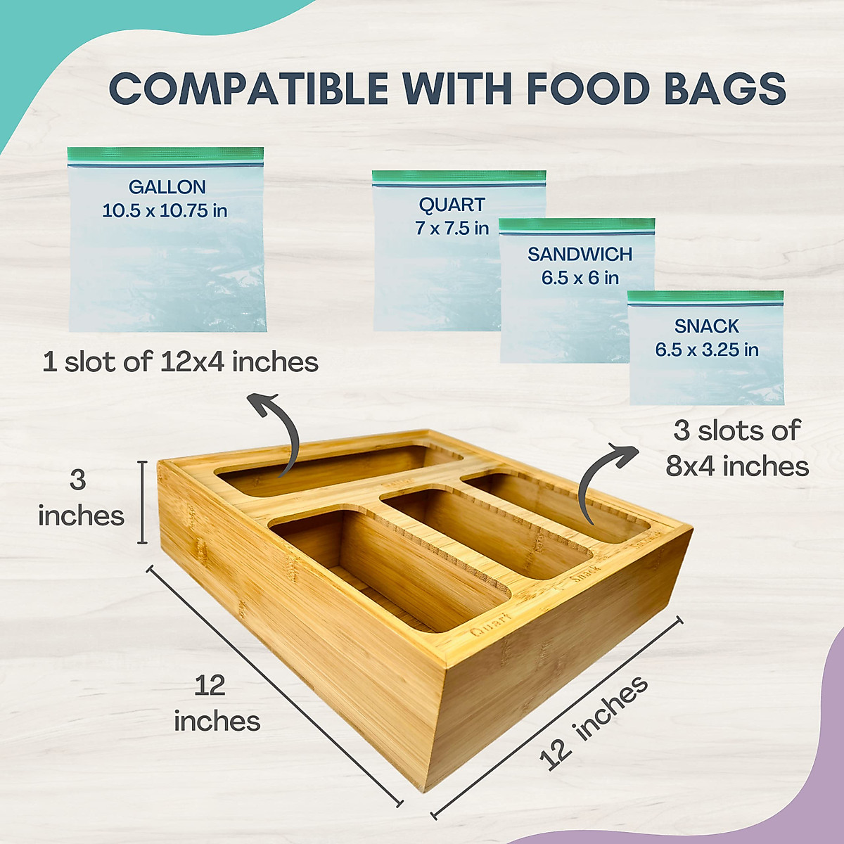 H&H Commerce LLC - Plastic Bag Organizer , Bamboo Sandwich Bag Organizer for Kitchen , Fits Major Brands - Trade Cardboard Boxes for a Neat Kitchen