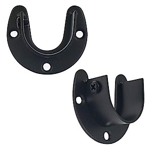 Seimneire 2pcs Heavy Duty Stainless Steel Rod Socket, Wardrobe Bracket Flange Rod Holder Closet Rod End Supports Fit 1-1/3" Diameter, U Shaped - Black