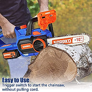 SORAKO 20V 10-Inch Cordless Chainsaw, Electric Chainsaw, Auto-Tension & Lubrication, Battery Powered Chain Saw for Trees Trimming& Wood Cutting, 4.0Ah Battery and Charger Included