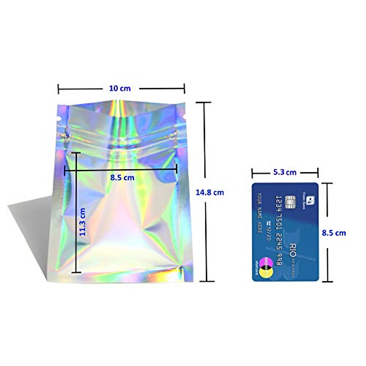 50 - 4x6" Holographic Rainbow Flat Ziplock Double-Sided Reusable Metallic Food Storage Bags (Iridescent)