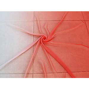 30D Chiffon Fabric for Dress Gradient Chiffon mateiral 2 Tone Shade Chiffon Fabric Dancing Clothing Wedding Sewing Material (Red and White, 5 Meters)