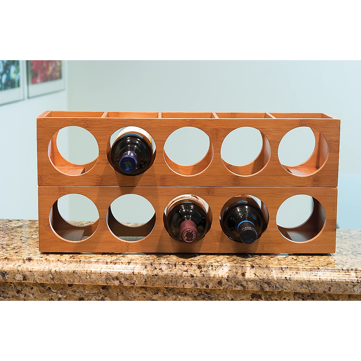 Lipper International 8305 Bamboo Wood Stackable 5-Bottle Wine Rack, 20-3/4" x 5-3/8" x 4-3/4"