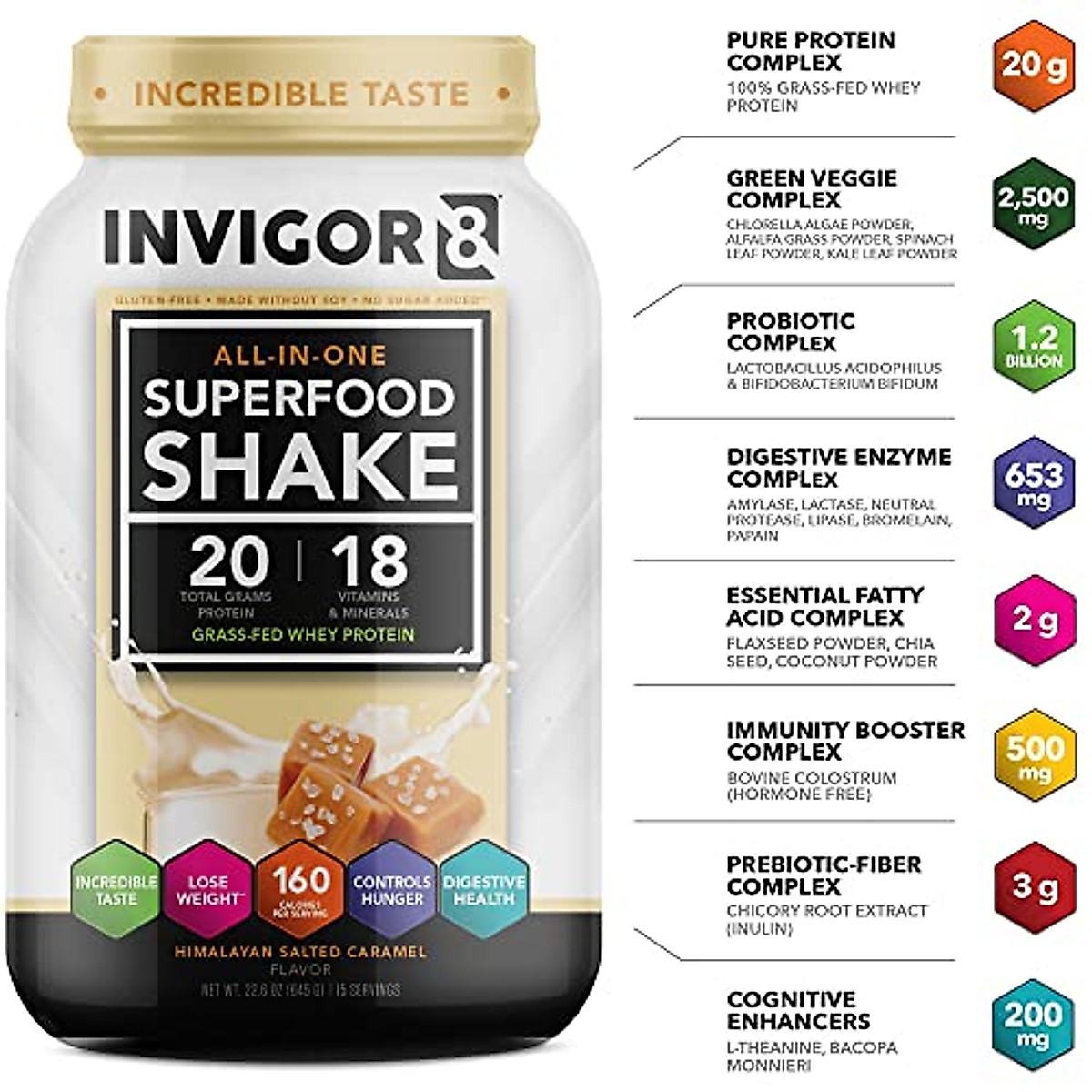 INVIGOR8 Superfood Shake (Salted Caramel) Whey Protein Shake + Collagen Peptides + Fatburner Bundle