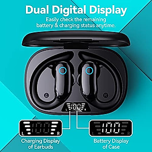 GNMN Bluetooth Headphones Wireless Earbuds 48hrs Playback IPX7 Waterproof Earphones Over-Ear Stereo Bass Headset with Earhooks Microphone LED Battery Display for Sports/Workout/Gym Black