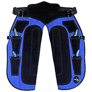Rekhi International Rekhi 27'' Farrier Apron Chaps,1000 Denier Cordura and Suede Leather Farrier Apron, Farrier Chaps with 4 knife pockets and Nail Magnet in Blue 70Cm, Farrier Apron Chaps for Men
