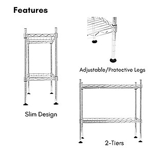 Internet's Best 2-Tier Mini Wire Utility Shelving - Chrome - Small Shelf - Adjustable Rack Unit - Kitchen Bathroom Pantry Laundry Storage - Under The Sink Organization - Organize Your Cabinets