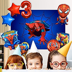 Spiderman Birthday Party Supplies,8PCS Spiderman Foil Balloons,Birthday Party Decorations for Children 3th Birthday Party (Red-3th)