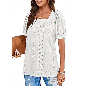 BZB Short Sleeve Tunic Tops for Women Loose Fit Shirts Dressy Casual Tee White XL