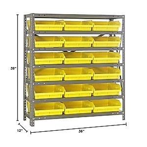 Quantum Storage 1239-109YL Steel Shelving Unit with 4" Shelf Bins, 12" D x 36" W x 39" H, Yellow