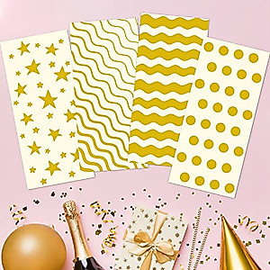 GITMIWS 120pcs Cellophane Bags, Gold Candy Cookie Favor Bags, Plastic Gift Bags with Twist Ties for Birthday Wedding Favors Party Supply Bags (4 Pattern)