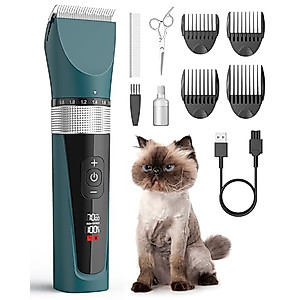oneisall Grooming Clippers Kit for Matted Long Hair, 5-Speed Cordless Low Noise Pet Hair Clipper Trimmer Shaver for Dogs Cats Animals (Green)
