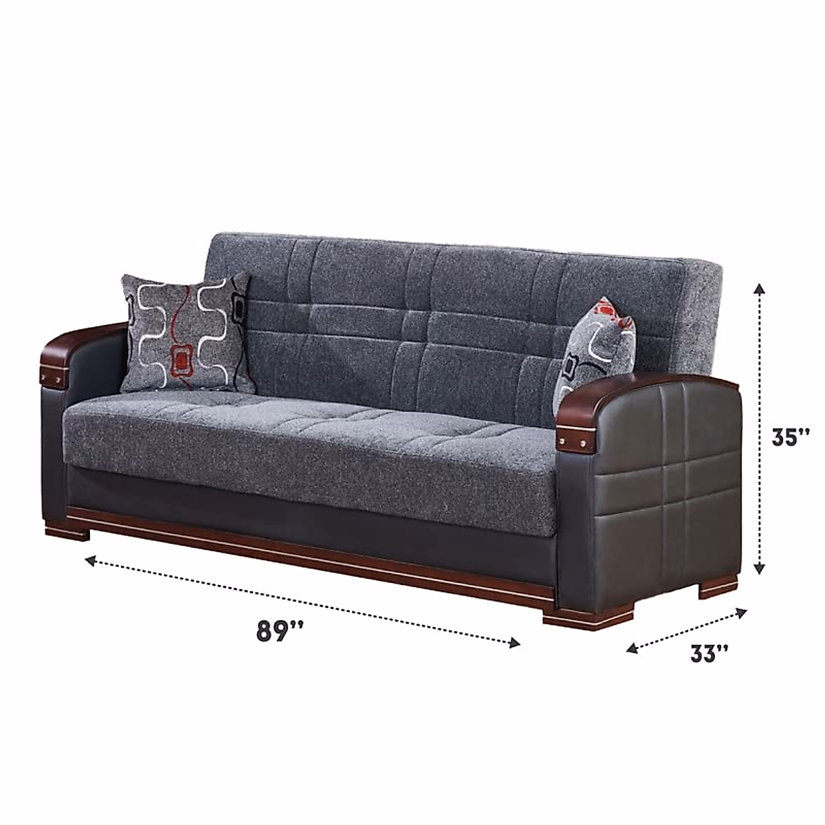 BEYAN Montana Gray Black Modern Two-Tone Upholstered Convertible Sleeper Sofa with Storage, 88"