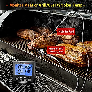 ThermoPro TP-17 Dual Probe Digital Meat Thermometer Large LCD Backlight Grill Food Thermometer with HI/Low Alert & Timer Mode, Smoker Kitchen Oven BBQ Thermometer for Cooking, Grilling Gifts, Black