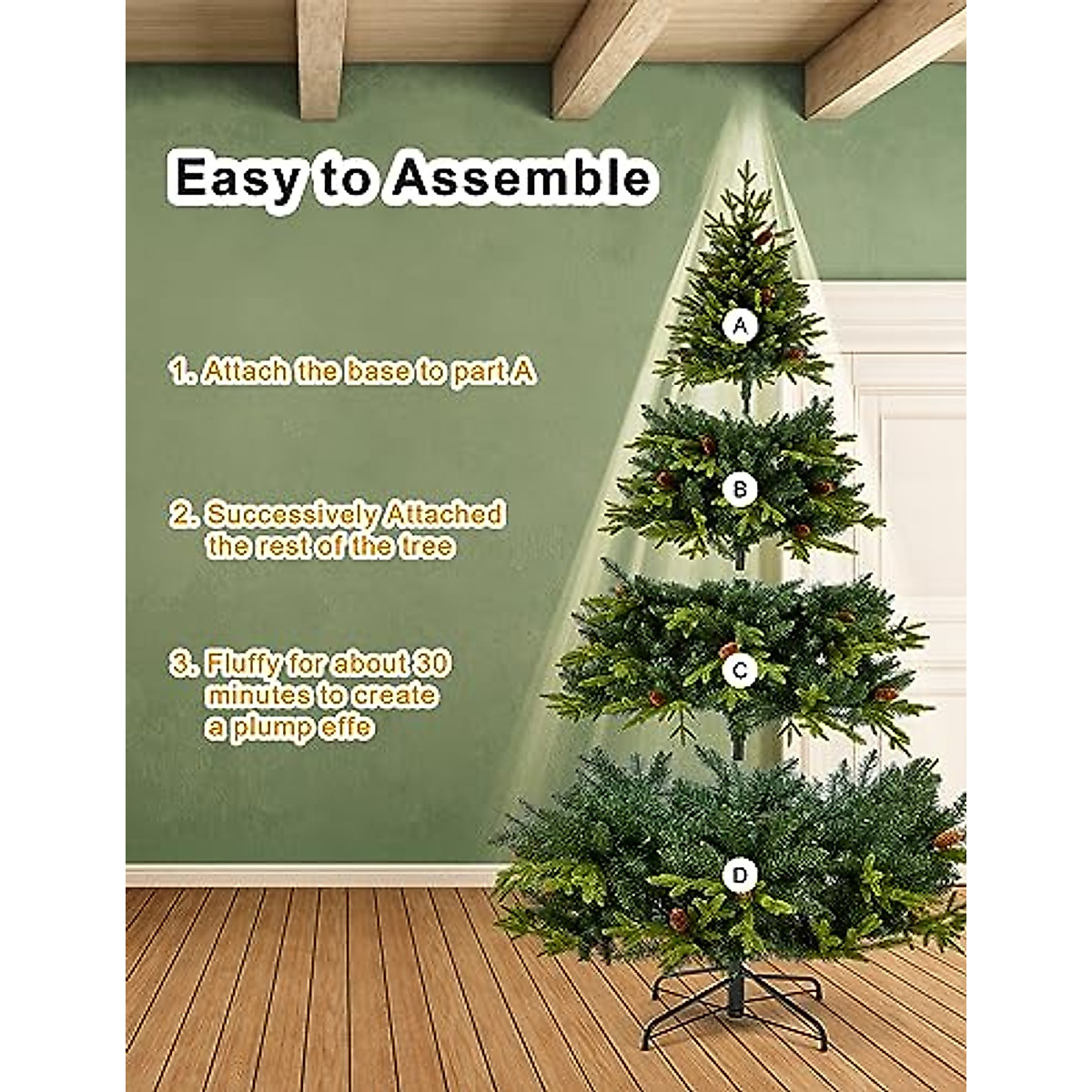 7.5ft Artificial Christmas Tree Holiday Xmas Tree w/ 1,400 Branch Tips, Christmas Tree Decorations, Christmas Tree Stand Metal Hinges & Foldable Base, Easy Assembly for Home, Office, Party Decoration