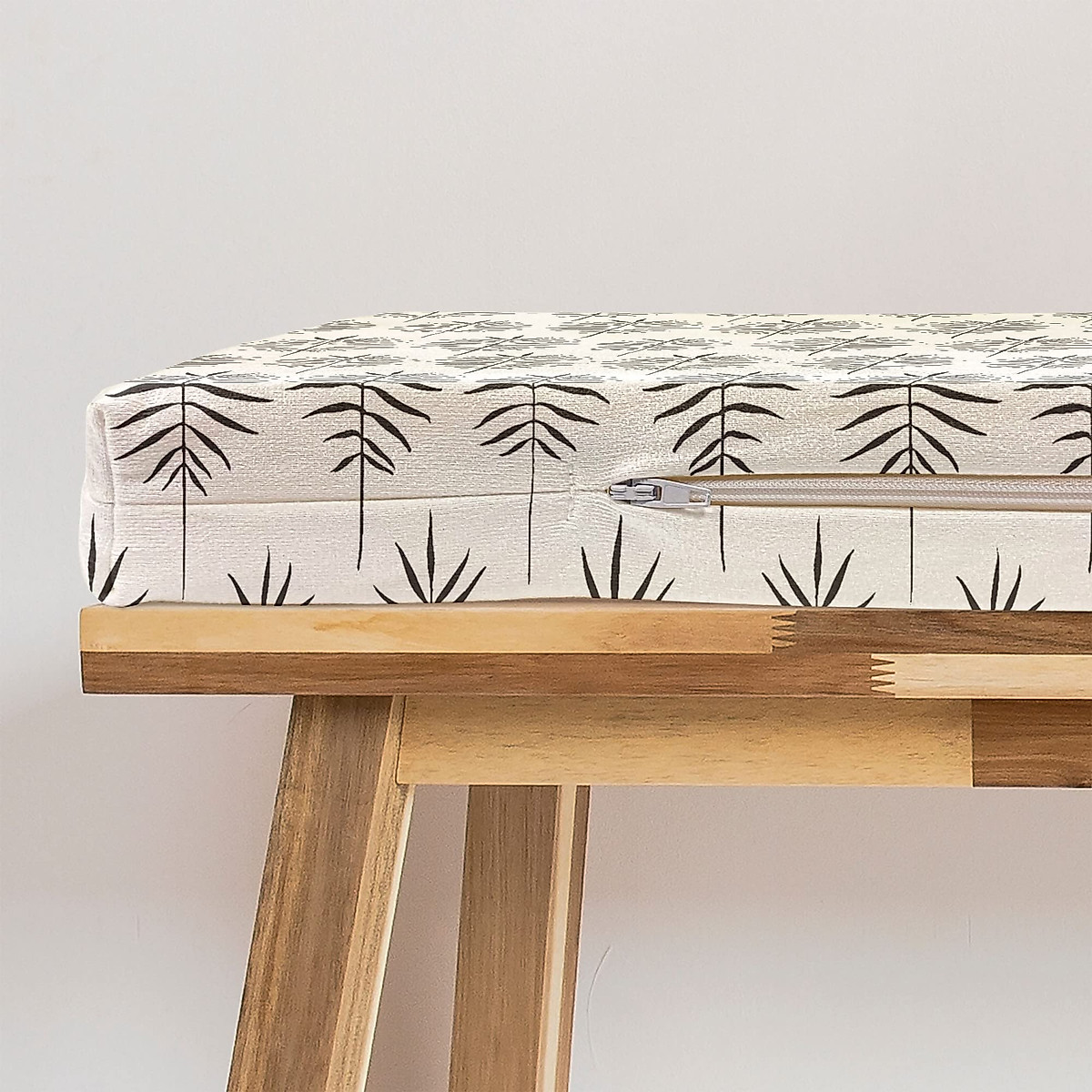 Lunarable Bench Cushion, Standard Size Foam Pad with Decorative Fabric Cover, 45" x 15" x 2", White and Black