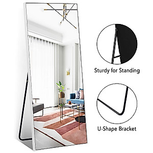 PexFix Full Length Mirror, 65" x 22" Floor Mirror Large Full Body Standing Mirror Dressing Mirror for Bedroom, Slim Metal Frame - Silver, (JJ00372ZZV-USAM009-US)