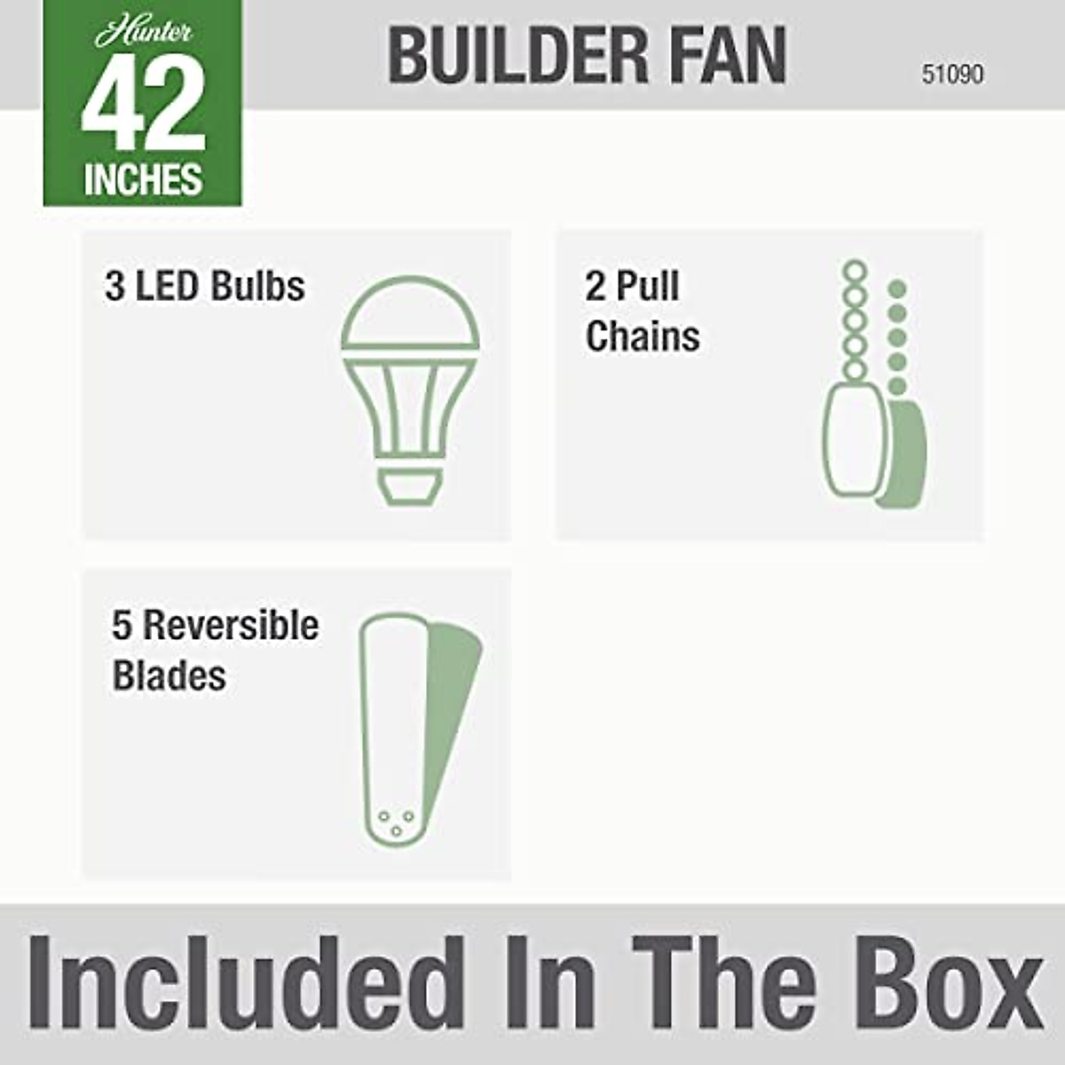 Hunter Fan Company, 51090, 42 inch Builder Snow White Low Profile Ceiling Fan with LED Light Kit and Pull Chain