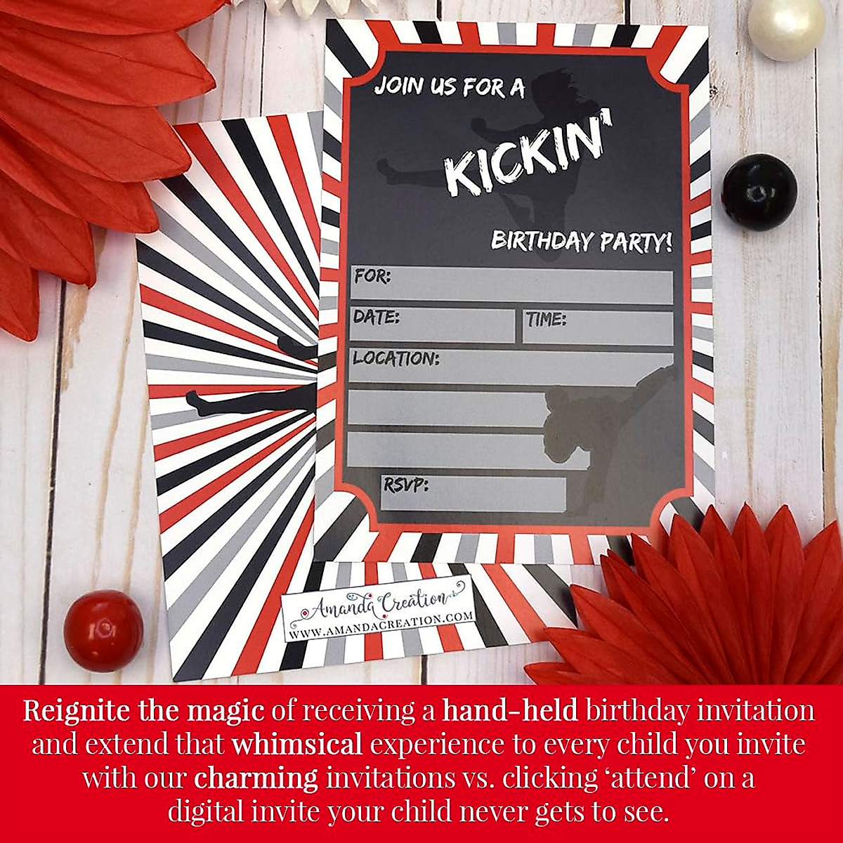 Karate, Tae Kwon Do, Martial Arts Birthday Party Invitations, 20 5x7 Fill In Cards with Twenty White Envelopes by AmandaCreation