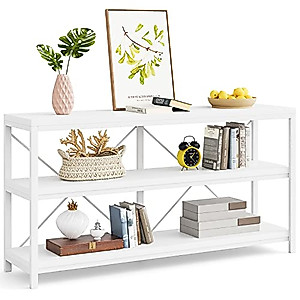 LITTLE TREE 55 Inch Long Sofa Console Table with Storage Shelves, 3 Tiers TV Stand for Living Room