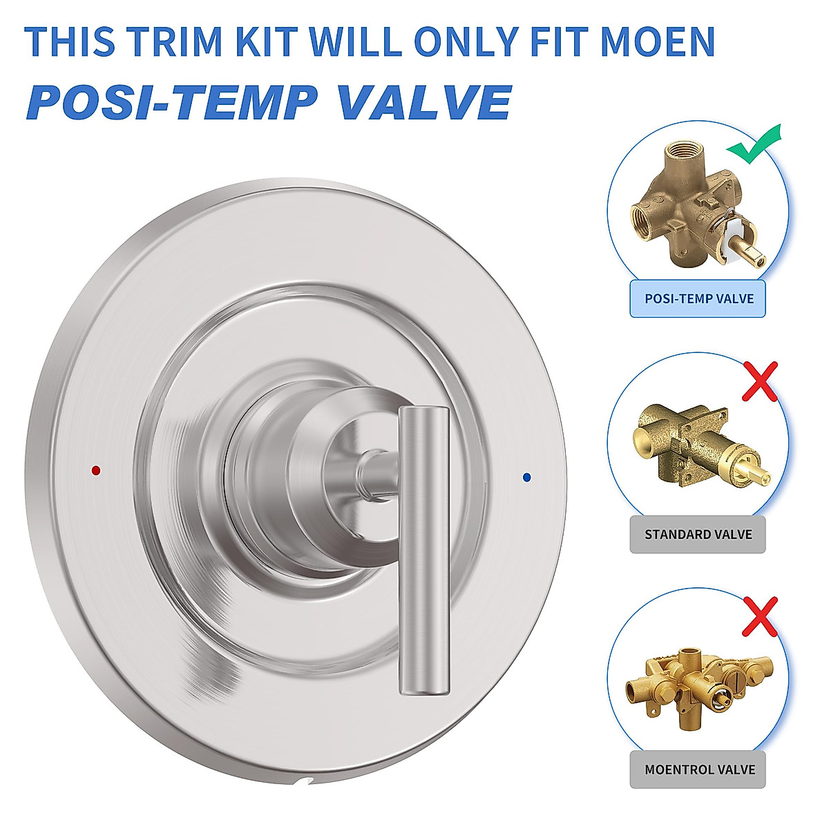 Replacement for Moen T2901BN Gibson Posi-Temp Valve Trim Kit, Brushed Nickel Shower Trim Kit Shower Lever Handle (#2510 Valve Required)