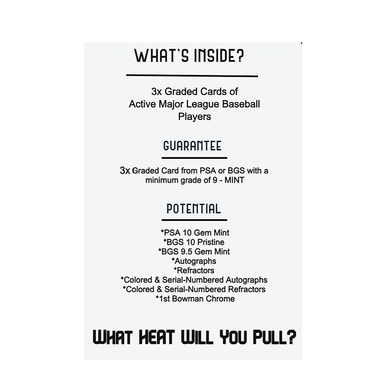 Three Graded Baseball Cards Gift Box: MLB Edition │Three Premium PSA/BGS Graded 10, 9.5 or 9 Cards │Potential Rookie Autographs & Numbered RC Refractors│Gift for Baseball Fans│by Slabs of Heat