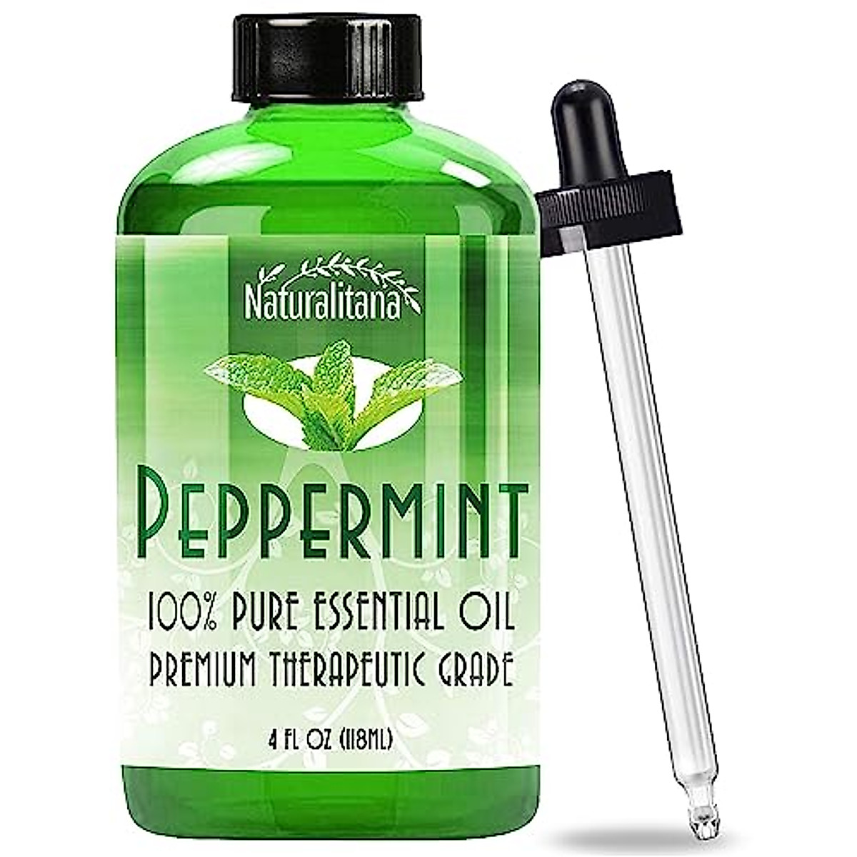 Naturalitana Peppermint Essential Oil - Therapeutic Grade for Aromatherapy, Diffuser, Hair, Stress, Relaxation, Dropper - 4 fl oz - Mint Scented Oil - Mint Oil