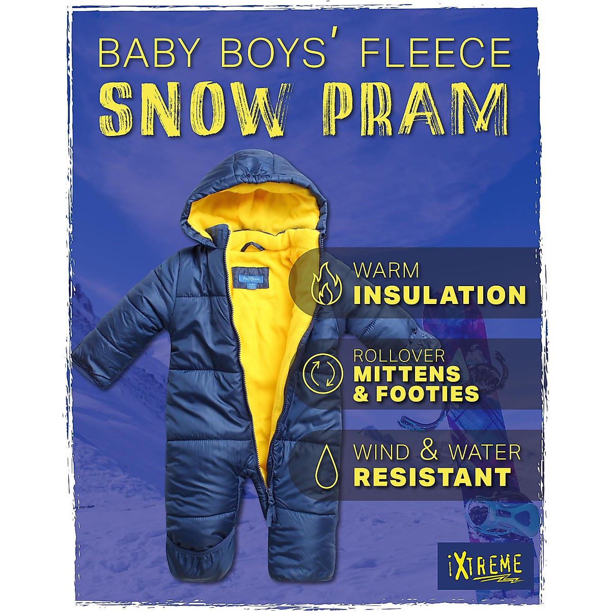 iXtreme Baby Boys' Snowsuit - Cozy Fleece Insulated Winter Snow Pram Bunting Suit for Newborns and Infants (Sizes: 0-24M), Size 12-18 Months, Navy