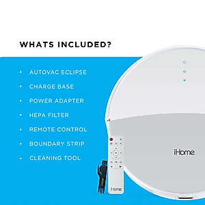 iHome AutoVac 2-in-1 Robot Vacuum + Mopping Enabled with Mapping HomeMap Navigation, 2000pa Suction Power, HyperDrive Technology for Pet Hair, Alexa/Google and App Control (Eclipse White)