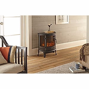 e-Flame USA Regal Freestanding Electric Fireplace Stove - 3-D Log and Fire Effect (Black)
