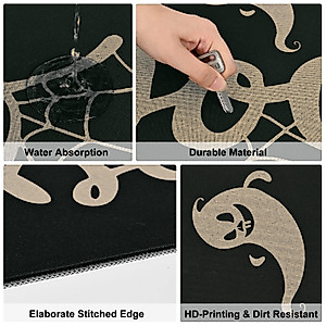 2 Pcs Halloween Kitchen Rugs Mat, Personalized Ghost Bat Horror Black Area Rug Set of 2 Washable, Non-Slip Absorbent Cartoon Boo Spooky Kitchen Mats Cushioned Anti Fatigue, 17'' x 47'' + 17'' x 30''