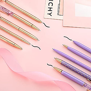 Yingzhao 20 Pcs Ballpoint Pens Set Metal Crystal Diamond Pen Liquid Sand Glitter Pen Pretty Cute Pens for Journaling Black Ink Retractable Fancy Pens Gifts for Women School Wedding (Purple, Rose Gold)