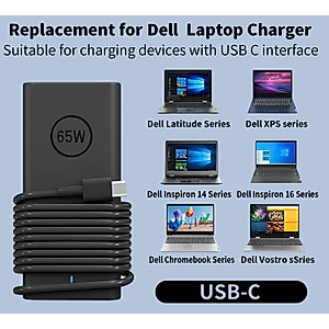 65W AC Adapter Charger for Dell Laptop Charger USB C: Dell Latitude 5520 5530 5540 7420 Chromebook XPS Inspiron 14 16 7620 Dell Power Cord Type C