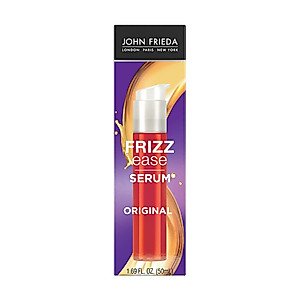 John Frieda Frizz Ease Original Hair Serum, Protecting Against Frizz, Heat, and Humidity While Adding Shine, Smooths Strands and Hydrates Parched Hair with Argan, Coconut, and Moringa Oil, 1.69 Oz