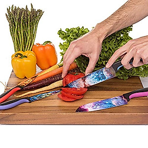CHEF'S VISION Cosmos Knife Set Bundled With BEHOLD Free Standing Magnetic Holder Black