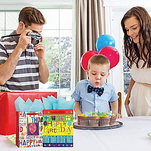 2-Pack 12.6" Large Happy Birthday Gift Bags for Birthday Party with Tissue Paper
