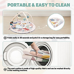 TCBunny Baby Gym Play Mat Dinosaur Design for Newborn, Visual, Hearing, Touch, Cognitive Early Development Playmat Activity Center, 5 Toys for Toddlers