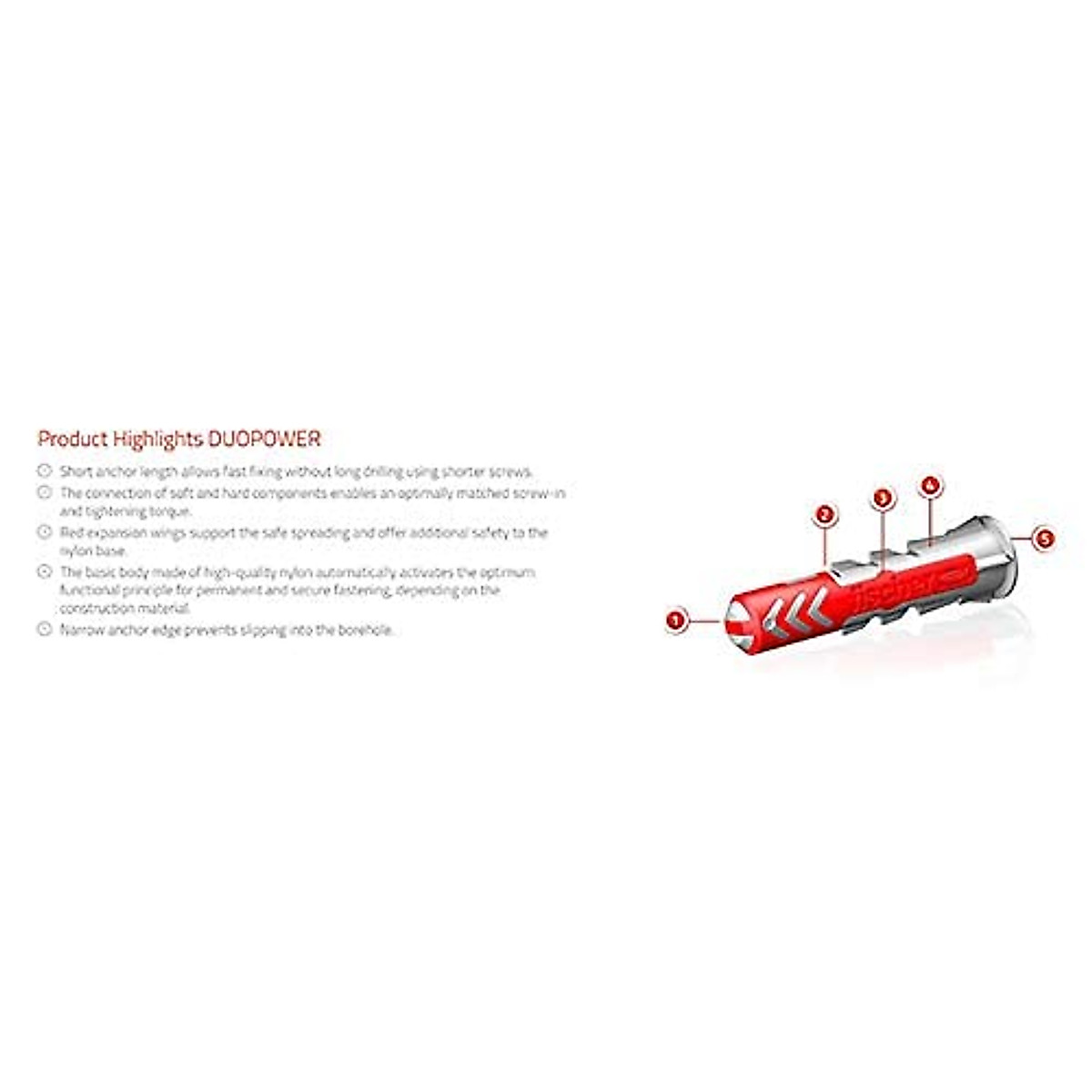 fischer DuoPower 1/4" x 1-3/16" S PH, powerful universal plug with panhead screw, intelligent 2-component technology for fastenings in concrete, bricks, gypsum plasterboard, etc., 50 plugs & 50 screws